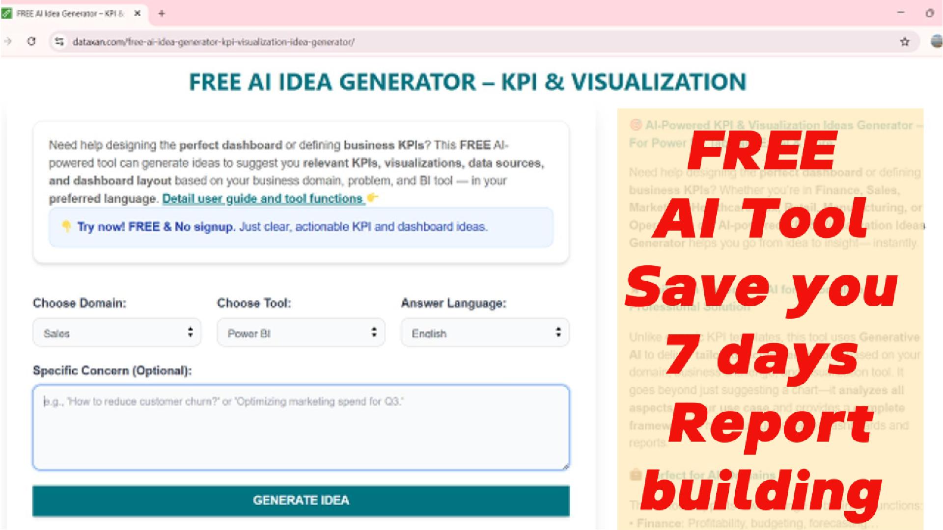 FREE AI Idea Generator – KPI & Visualization - DaTaxan